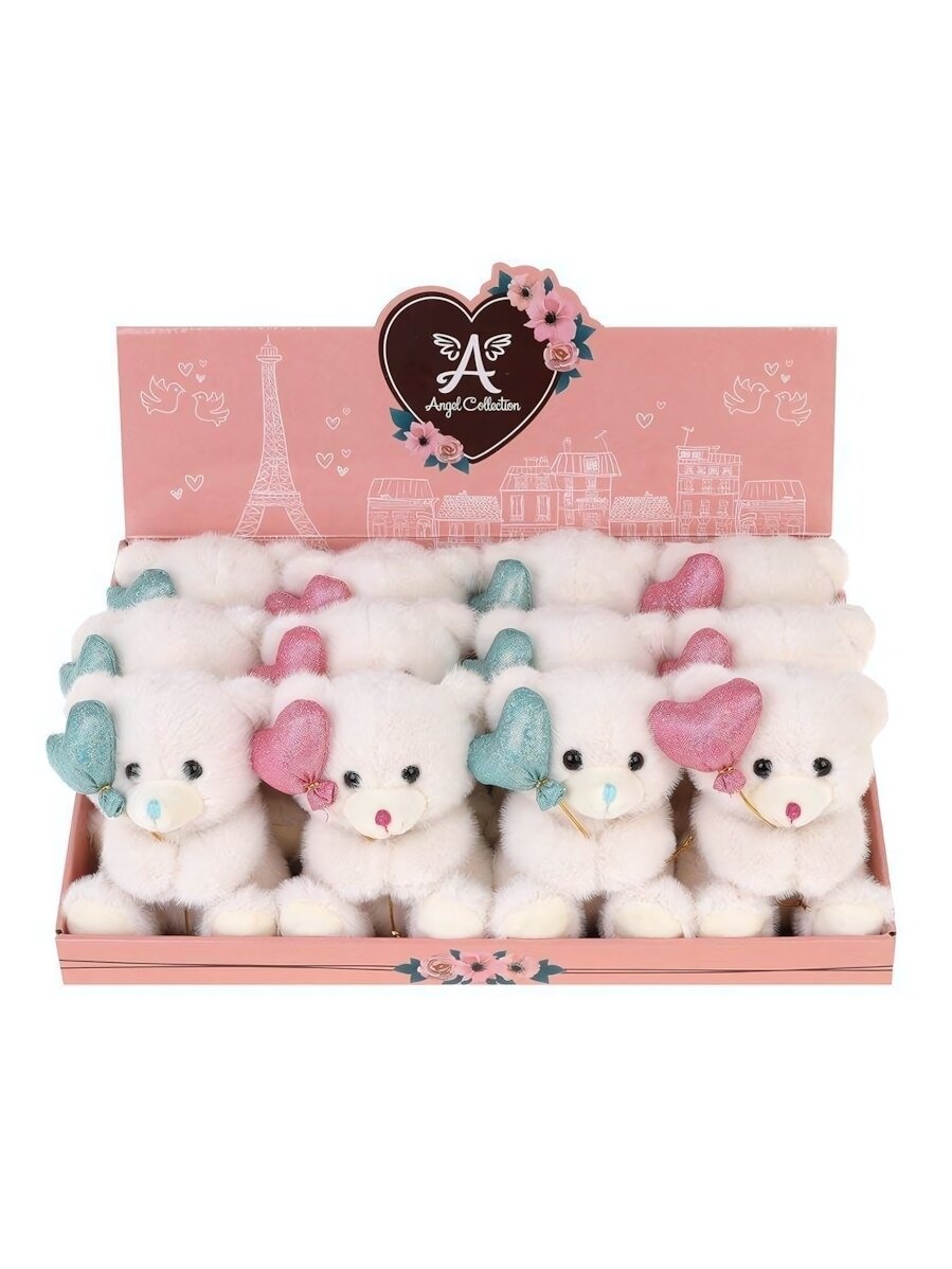 Мягкая игрушка «Мишка с шариком» 14 см, текстиль, 2 цвета, подарочная коробка