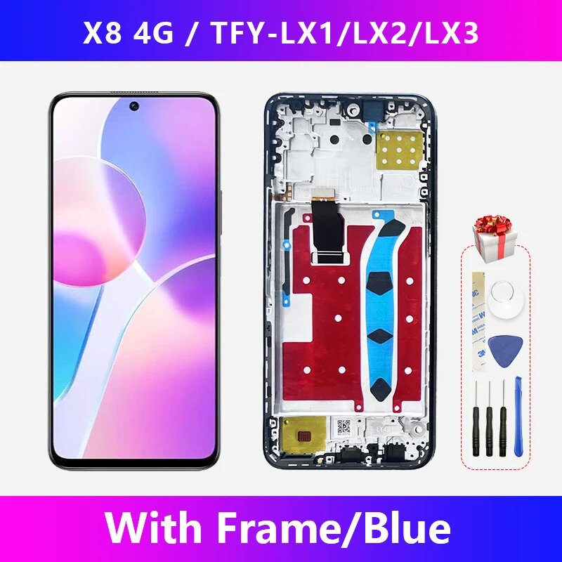 Для Huawei Honor X8 4G экран в сборе TFY-LX1, TFY-LX2, TFY-LX3 ЖК-экран с рамкой внутри и снаружи