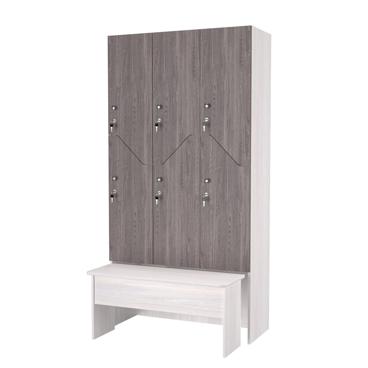 Шкаф для раздевалок с задвижной скамейкой комбо-элегия №3-2А, Ясень Анкор светлый + Ясень Анкор темный