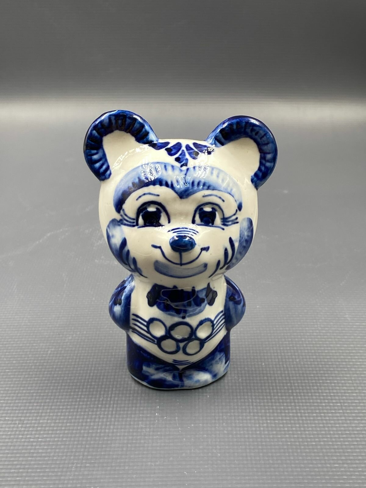 Статуэтка Олимпийский мишка Гжель в-10 см клеймо