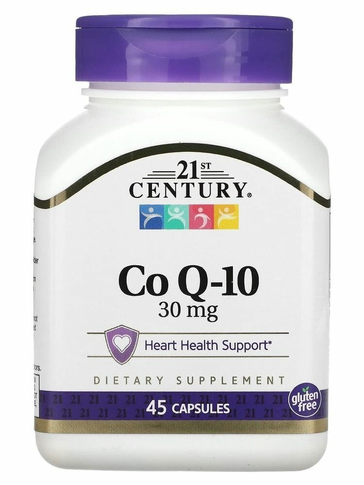 Коэнзим Co Q-10, 30 мг, 45 капсул, 21st Century