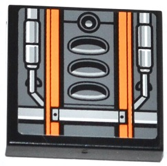 Tile 2 x 2 with Orange Stripes, Air Intakes and Pipes Pattern (Sticker) - Set 75049, 3068pb0856 Black U