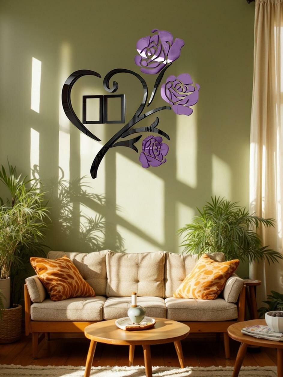 Наклейка интерьерная с фоторамками TAKE IT EASY «Розы», декор настенный, панно 50×50 см, рамка 11×8 см