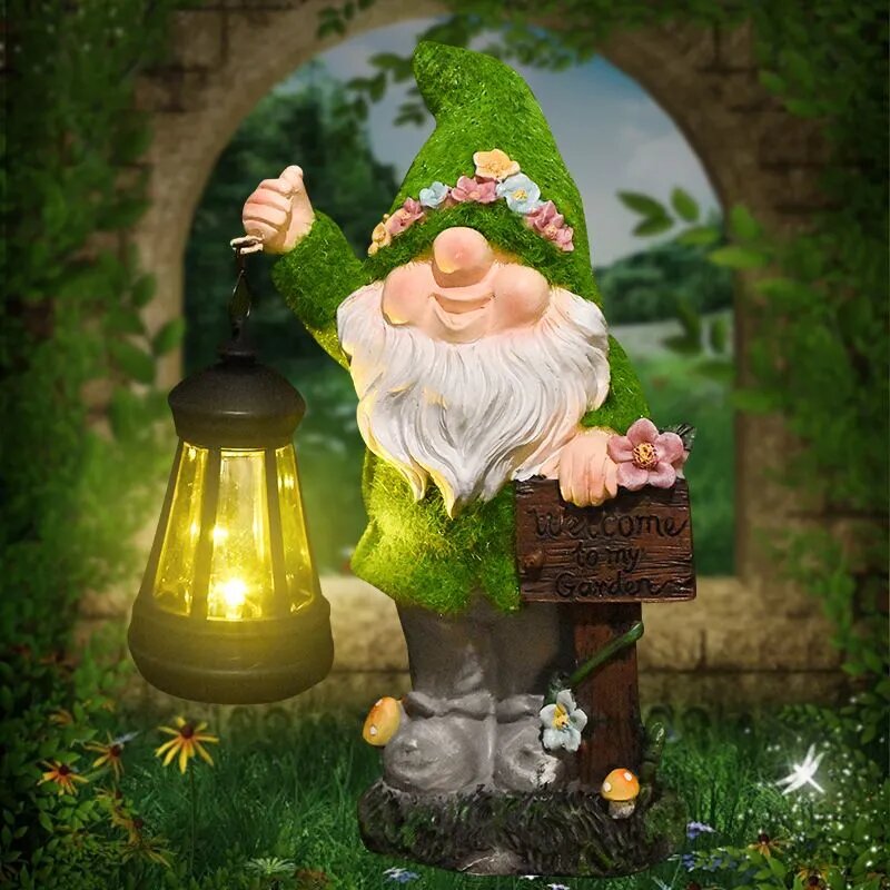 Фигурка садовая Гном с фонарем и табличкой "Welcome to my Garden", светящаяся, 25×13×33 см