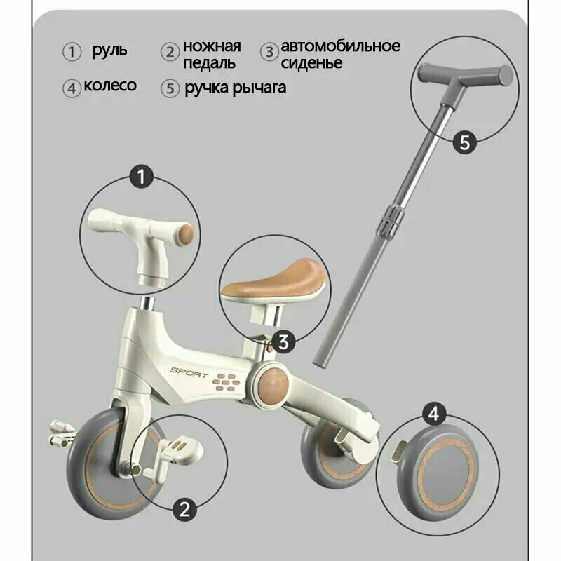 Беговел детский 3 в 1 трансформер двухколёсный-трехколесный, трёхколёсный велосипед