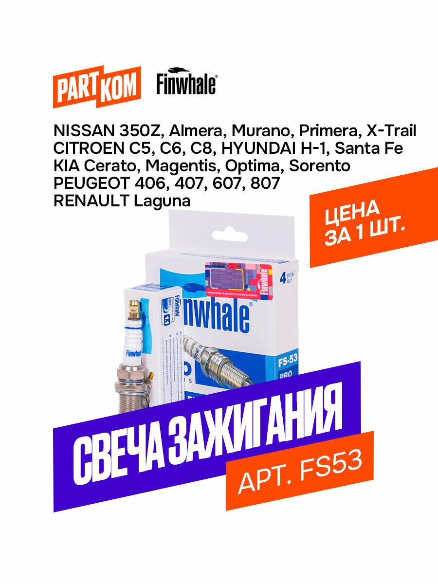 Свеча зажигания Finwhale FS53 для а/м Citroen, Hyundai, Kia, Nissan, Renault