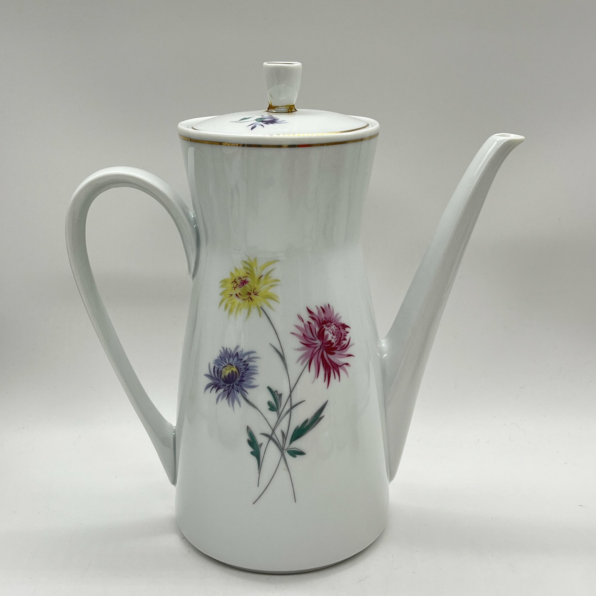 Чайник доливной с цветочным декором, фарфор, деколь, золочение, Freiberger Porzellan