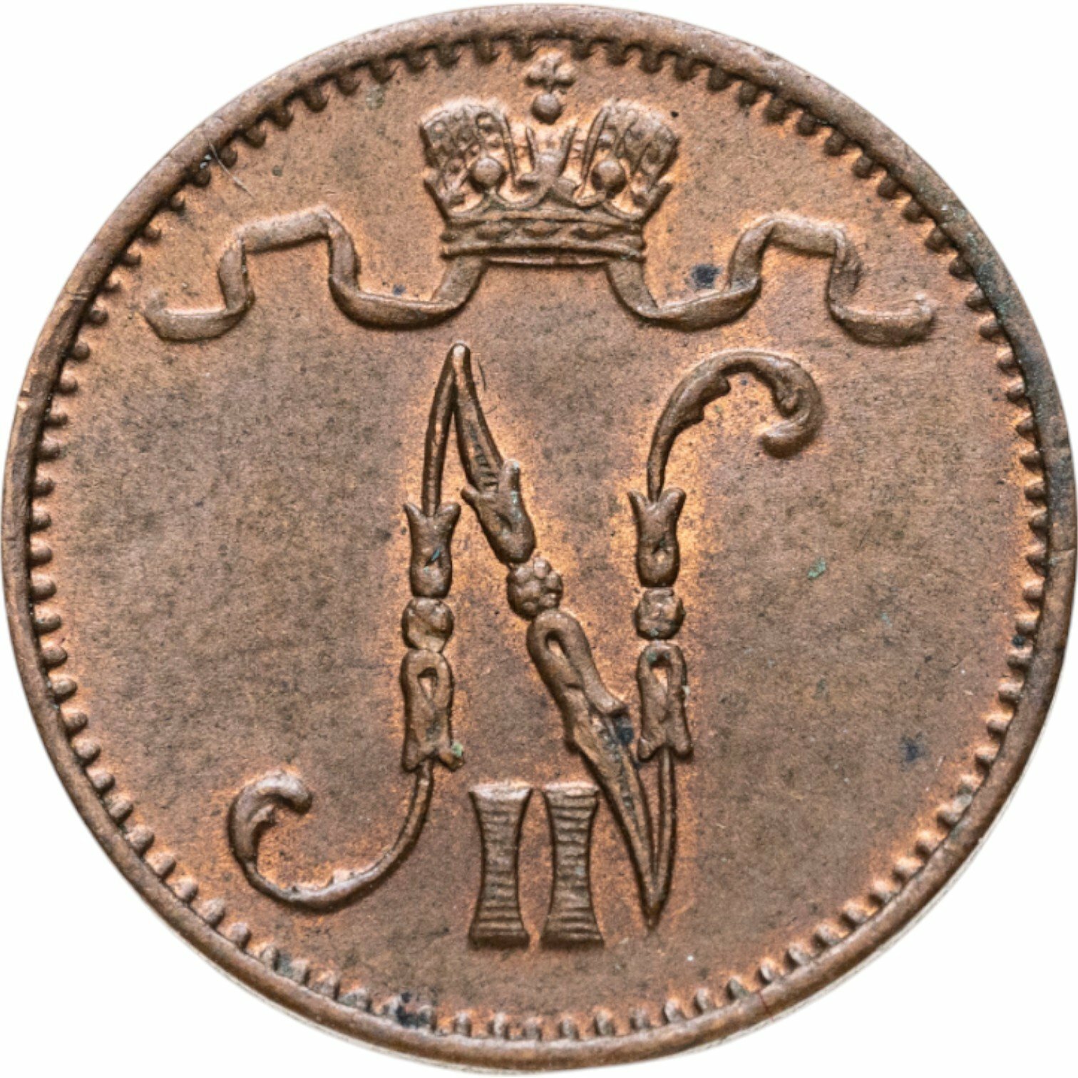 1 пенни penni 1894-1917, Российская Финляндия, Медь, в сохранности AU-UNC