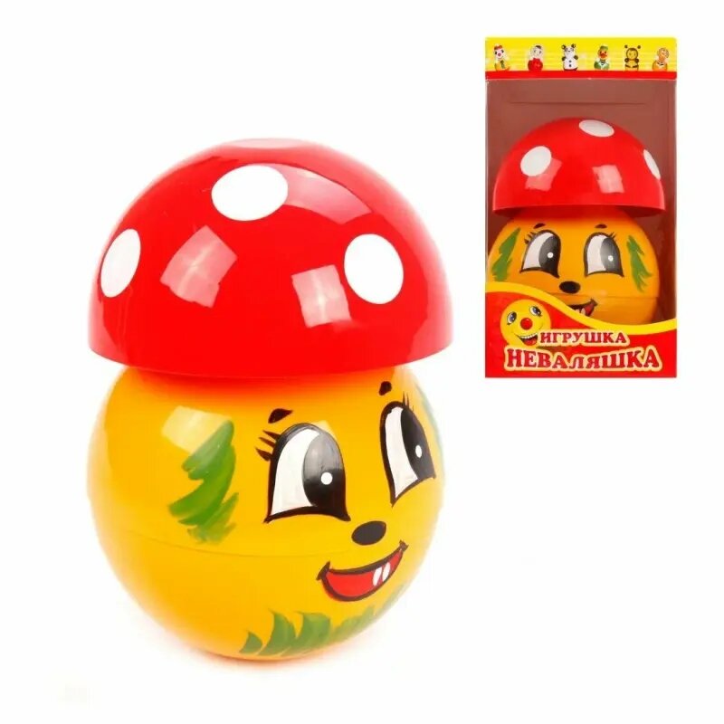 Неваляшка Завидов гриб, деревянная, цвет красно-бежевый, в пакете