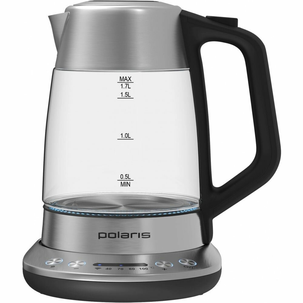 Чайник электрический Polaris PWK 1775CGLD серебристый матовый, стекло