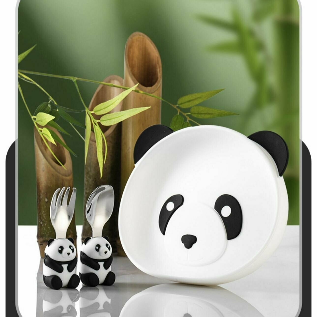 Подарочный набор силиконовой детской посуды. В коробке. Панда. Набор посуды: тарелка на присоске, ложка, вилка, Подарок на Новый год день рождения ребенку