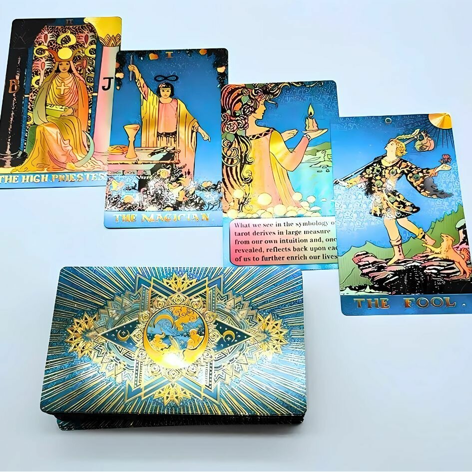 Карты Таро Уэйта Пластиковые Золотые, 78 карт 12х7см; уникальный необычный подарок