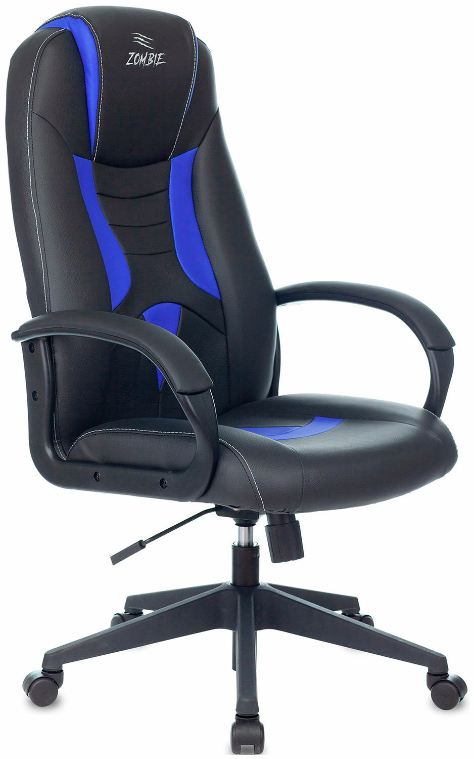 Кресло игровое Zombie 8, синий, эко. кожа, крестов. пластик