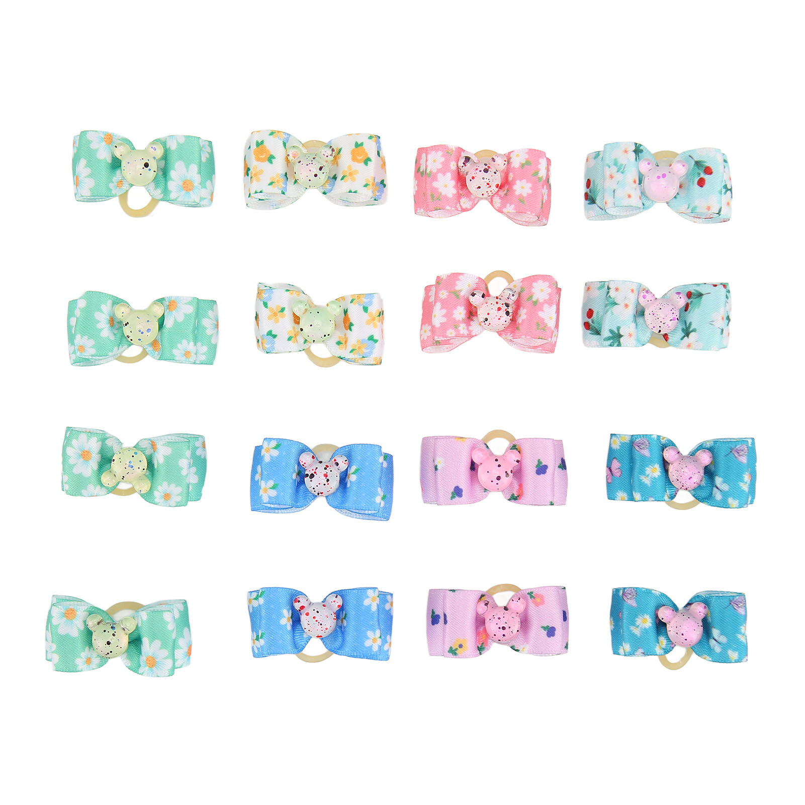 16 бантиков для шерсти собак с цветочным узором, разноцветные, двухслойные, в виде бабочек, с резинками для щенков и кошек.