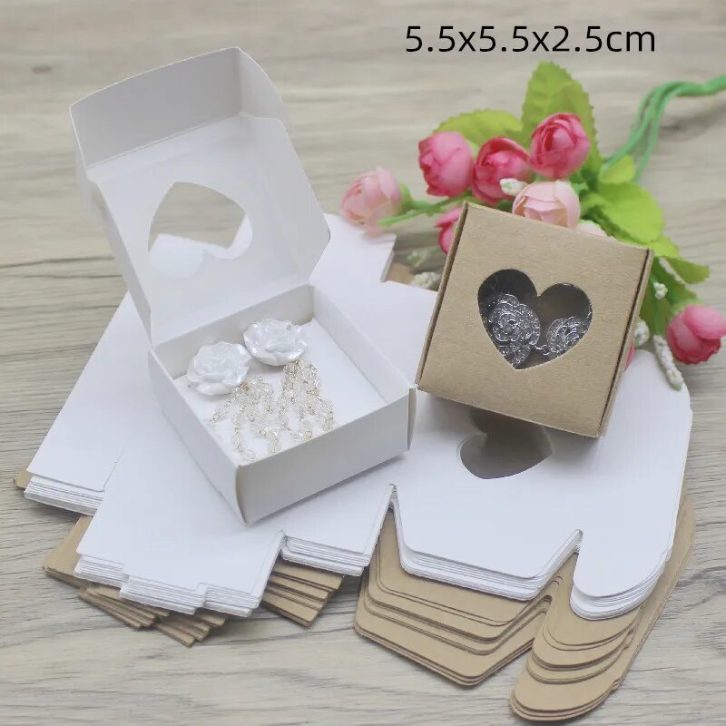 10 шт. коробка для конфет ручной работы из крафт-бумаги/белого цвета, разные размеры, открытие окон, Подарочная коробка, коробка для ожерелья, серег, ювелирных изделий