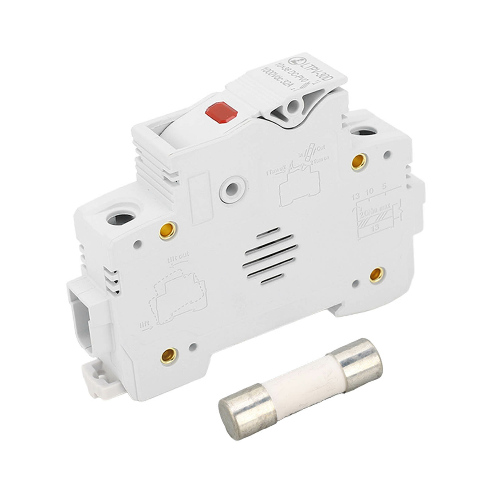 Держатель предохранителя постоянного тока 1P 32A, крепление на DIN-рейку, огнестойкий, для фотоэлектрических предохранителей, с предохранителем 20A 10x38 мм, 1000 В постоянного тока, с подсветкой