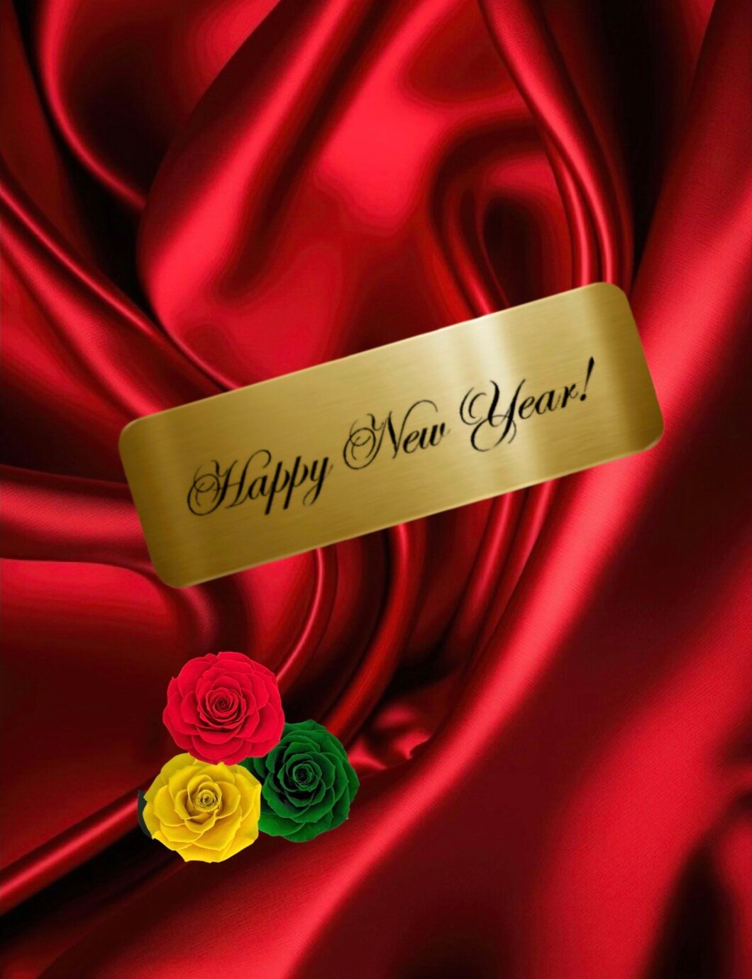 Гравировка "Happy New Year" для розы в колбе, нержавеющая сталь, золотистая