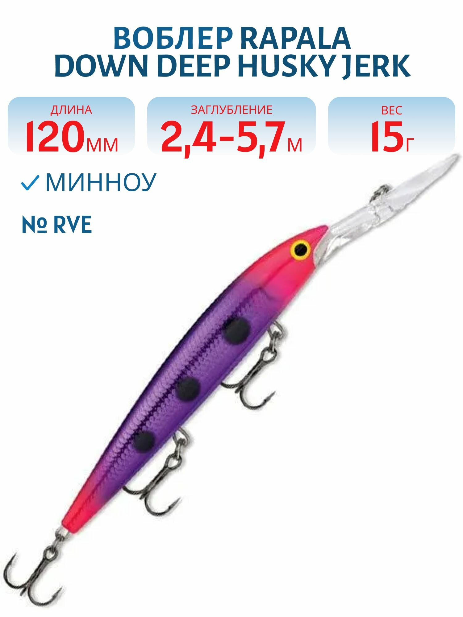 Воблер Rapala Down Deep Husky Jerk 12, 120 мм, 15 гр, цвет RVE