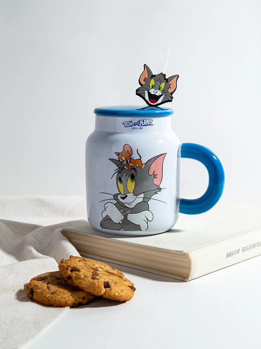 Кружка "Том и Джерри", керамическая, белая, использование в СВЧ