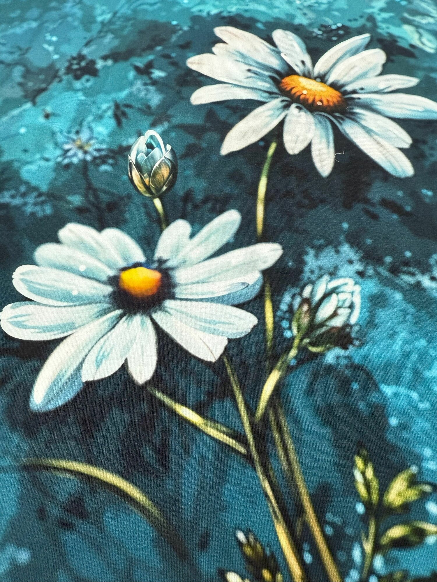 Купон 70х180 с диджитальным принтом Ромашки на синем / Ткань Кулирка