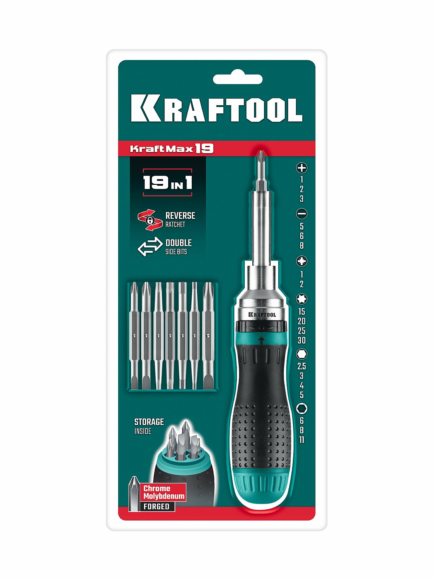 KRAFTOOL 19-в-1 KraftMax 19, Реверсивная отвертка с битами (25862)