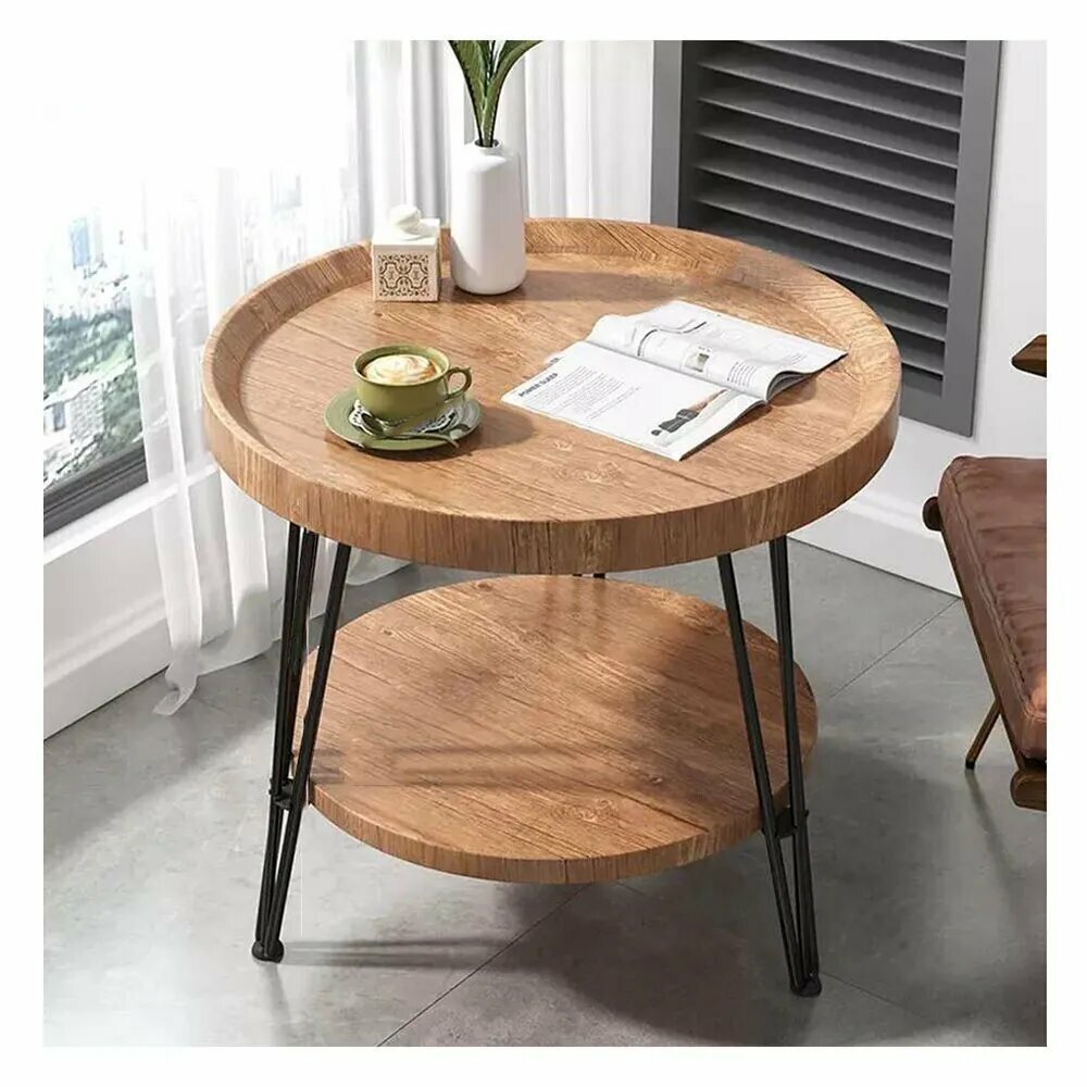 Журнальный стол, ретро-стиль, из ДВП, 2-этажный, 50 см x 50см x 60 см