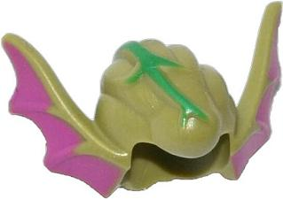 Minifigure, Headgear Head Top, Mutated Doctor O'Neil with Magenta Ears and Green Protruding Vein Pattern, 15733pb01 Olive Green N