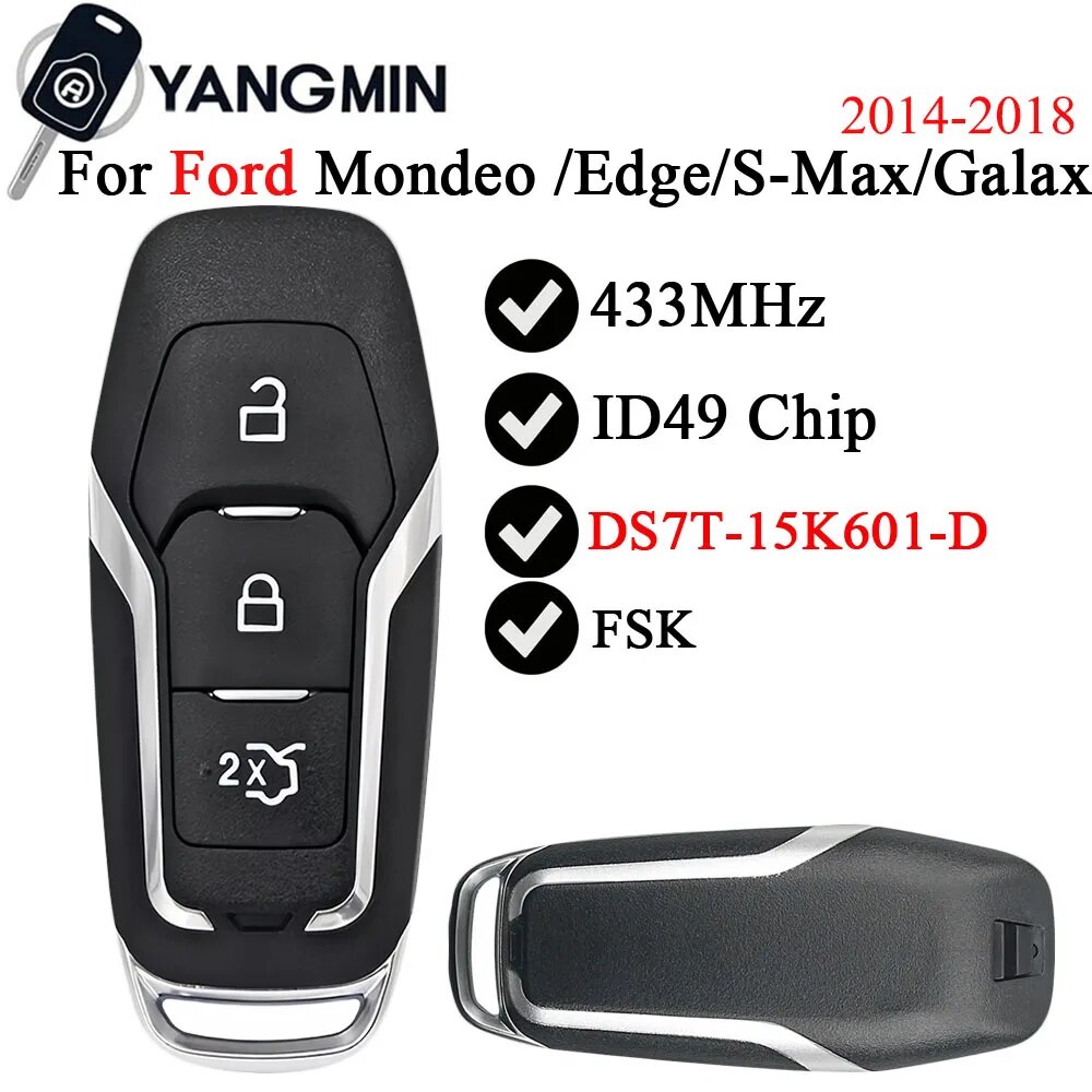 YANGMIN умный дистанционный ключ от машины для Ford Mondeo Edge/S-Max/Galaxy 2014-20183 кнопки 433 МГц ID49 DS7T-15K601-D