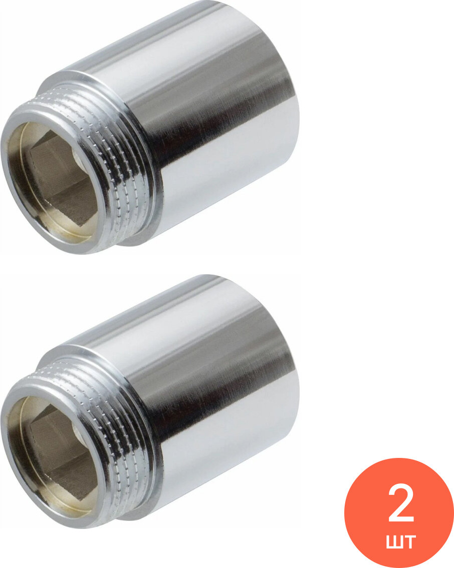 Удлинитель сантехнический MIXTON / Микстон хромированный из латуни CW617N, внутренняя и наружная резьба 1дюйм, длина наращивания 30мм / фитинг (комплект из 2 шт)