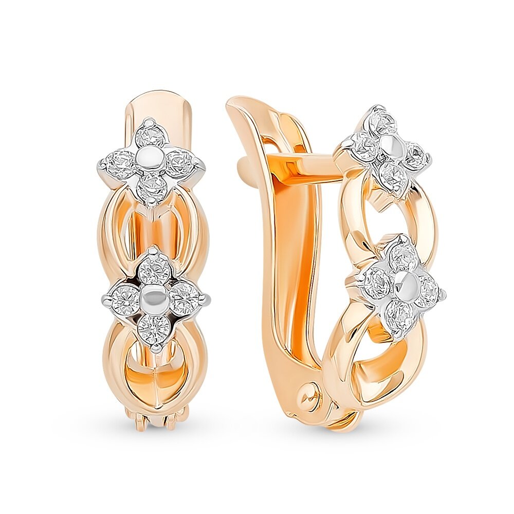 Серьги, красное золото, 375 проба, родирование, фианит