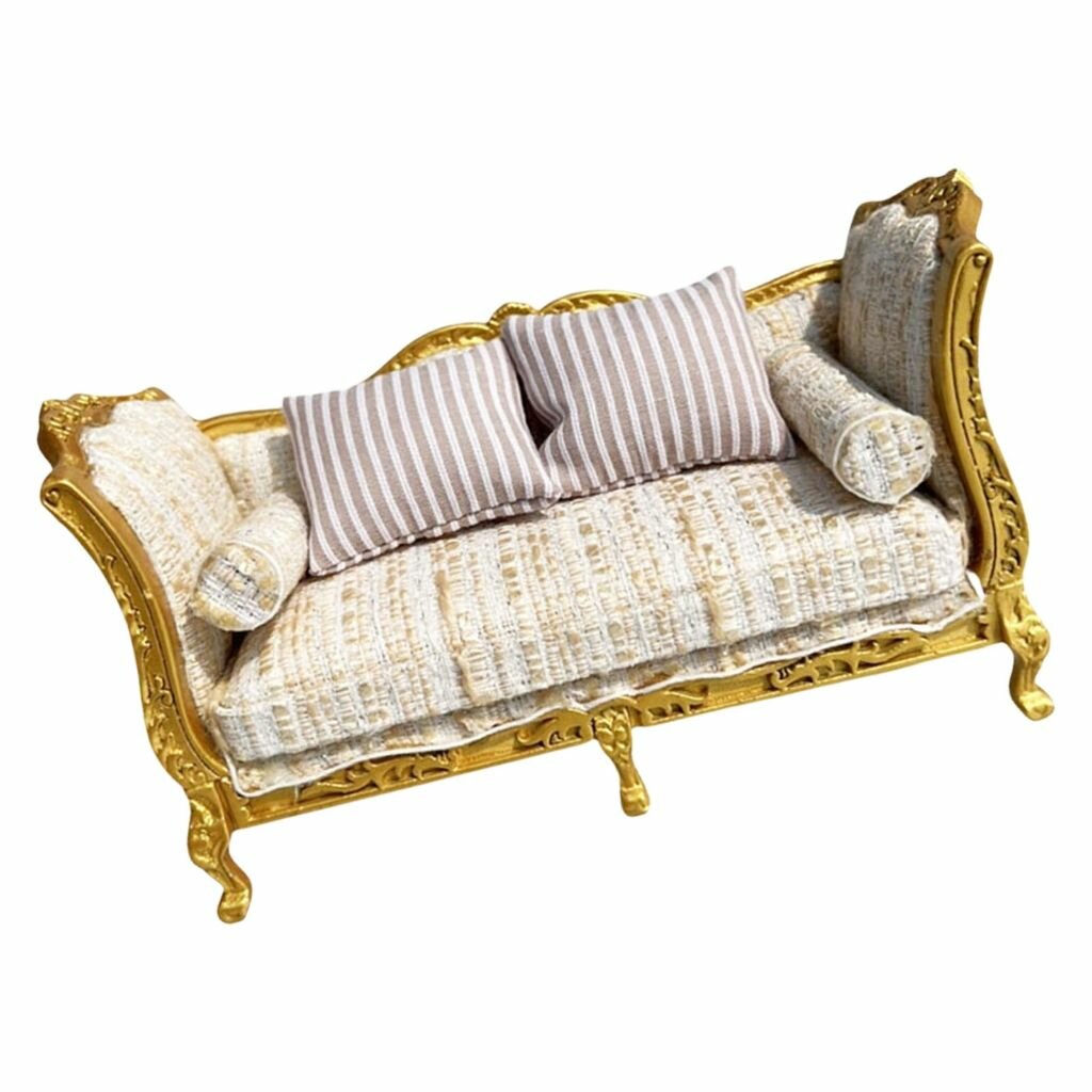 Украшение кукольного домика на один двуспальный диван в масштабе 1:12-Золотой двуспальный диван
