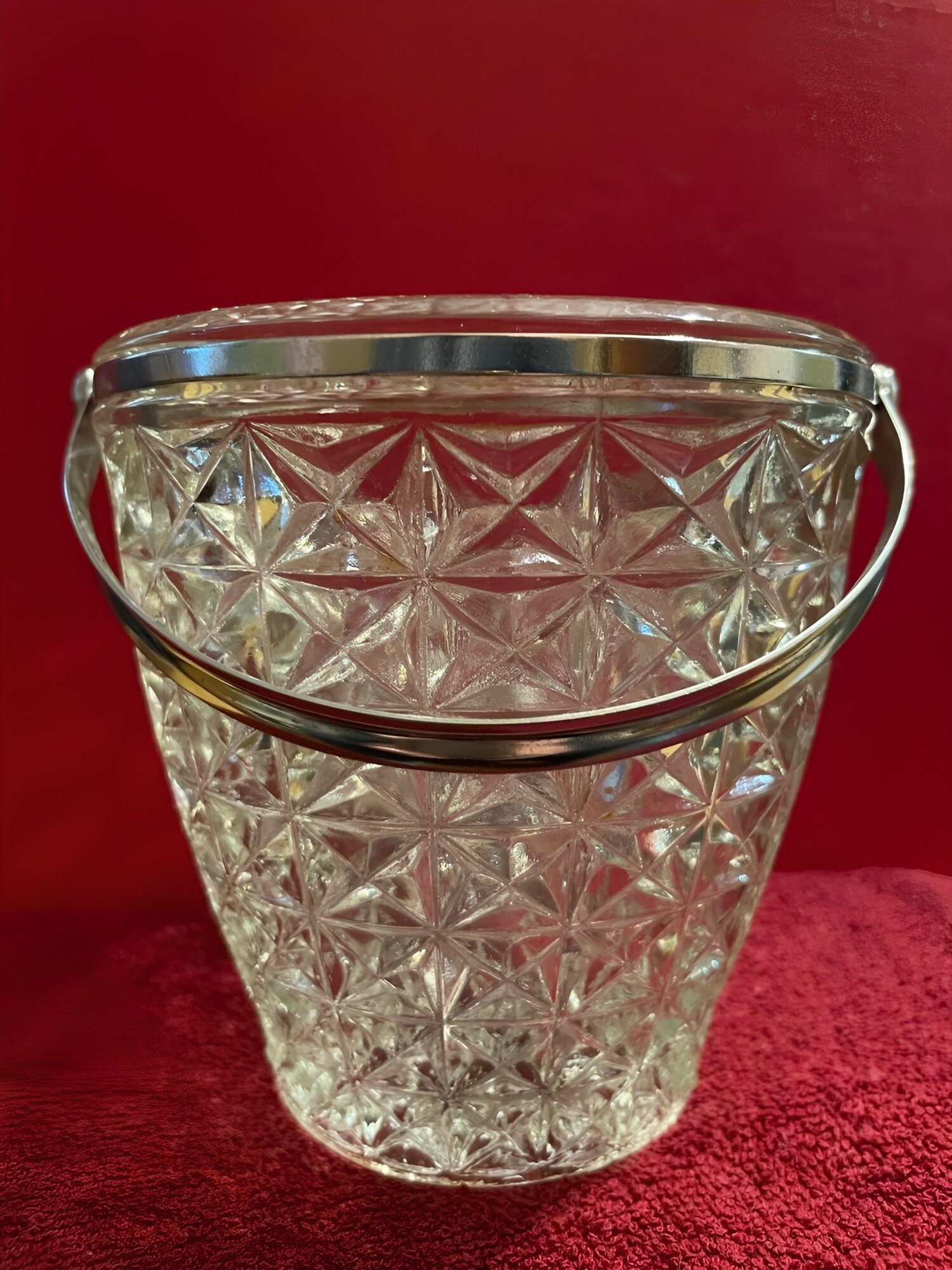 Винтажная конфетница "Бриллиант", хрусталь, нержавеющая сталь, высота-11,5см, СССР 1970-1980 г.