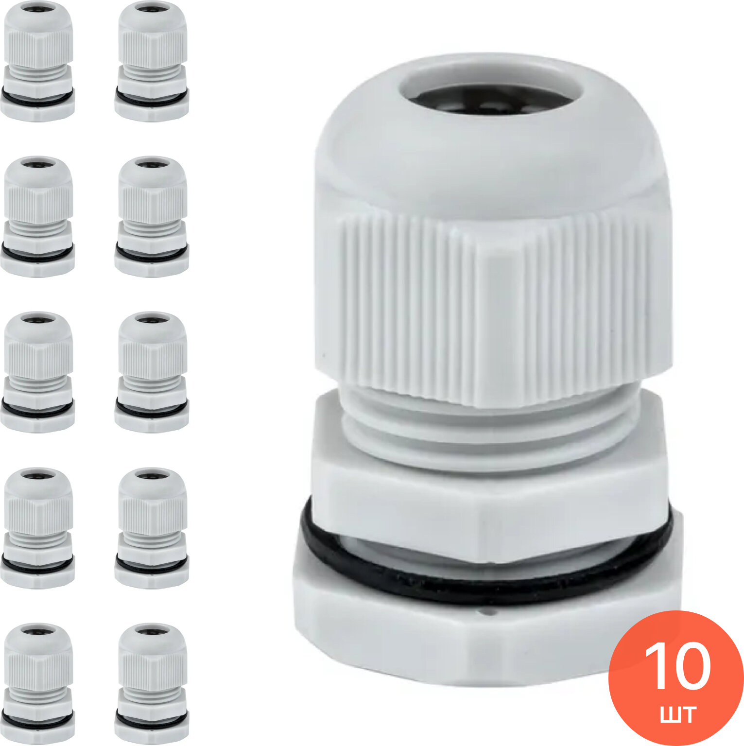 Сальник EKF / ЕКФ PROxima для ввода кабеля в щитовое оборудование, пластик серый, степень защиты IP54, резьба PG13.5 с шагом 1.5мм, диаметр 6-12мм / электрика (комплект из 10 шт)