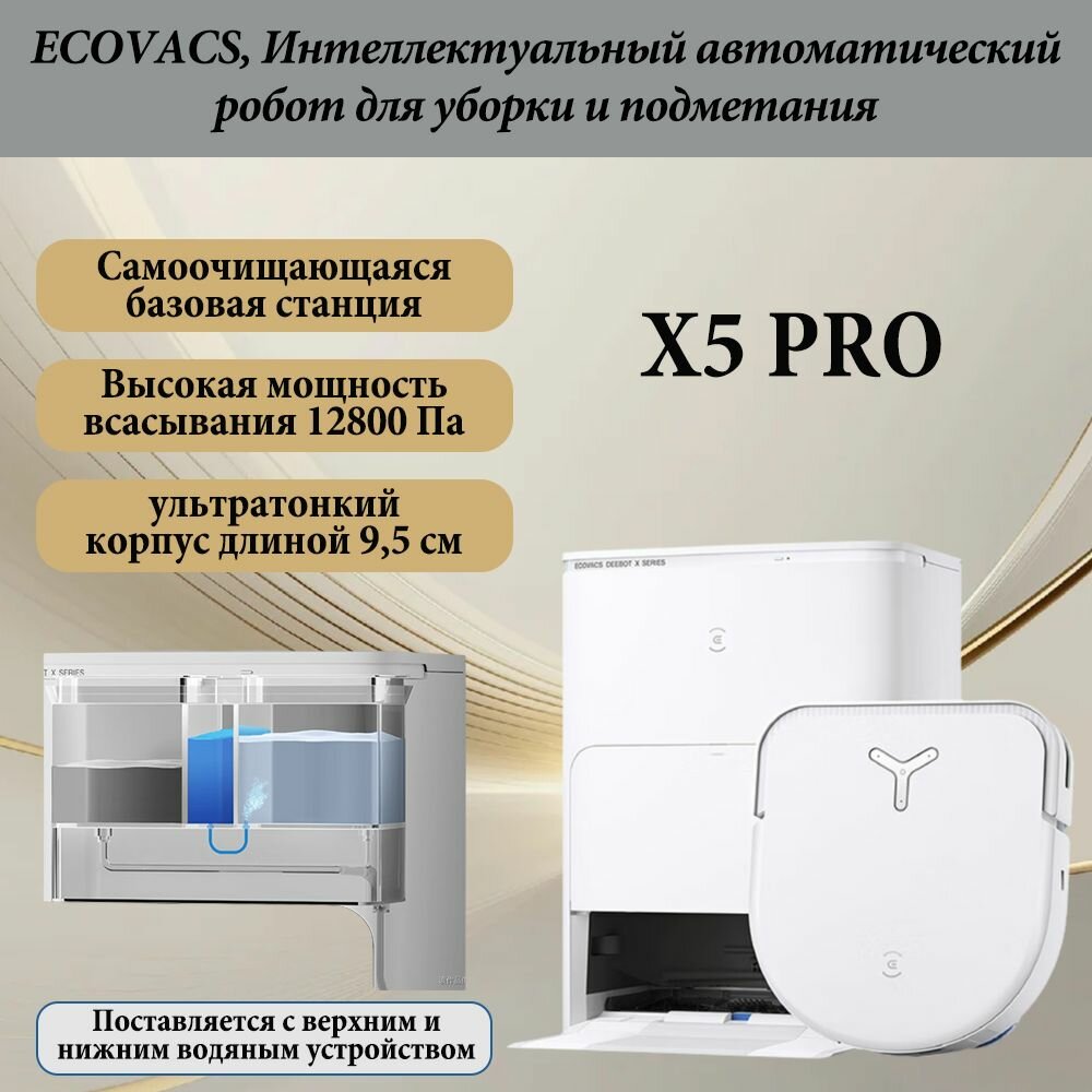 ECOVACS, интеллектуальный робот-подметальщик X5 PRO, автоматическая очистка и удаление пыли, устройство для подачи верхней и нижней воды, китайская версия