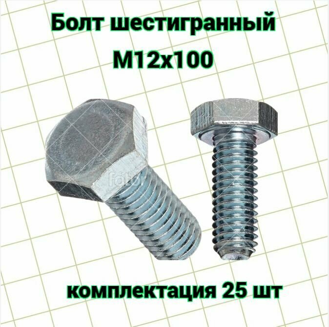 Болт с шестигранной головкой, оцинк, М12х100 (2 шт)