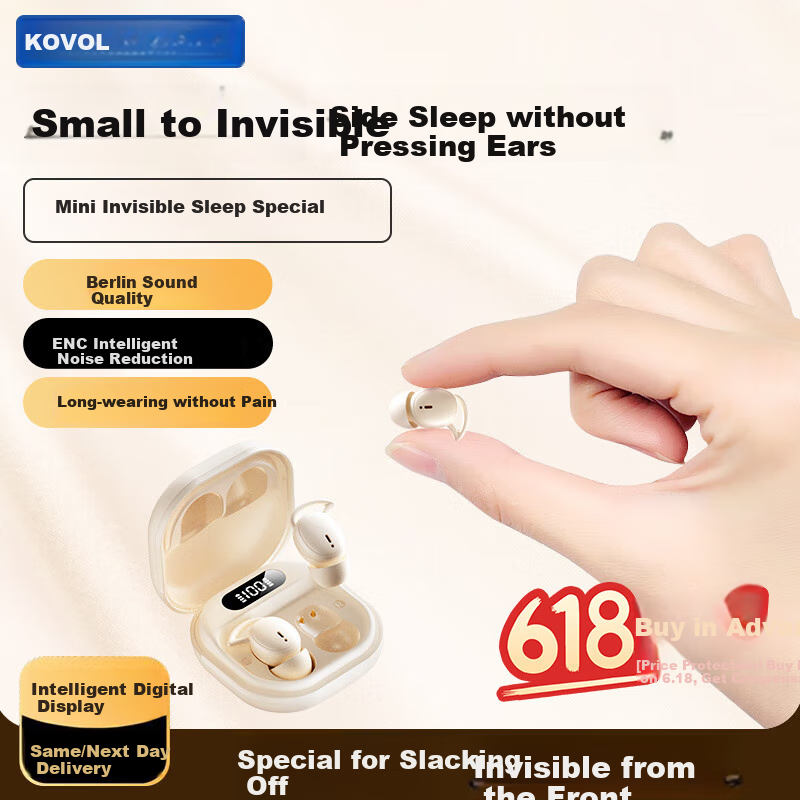 KOVOL Bluetooth Earphones Mini Invisible【Authentic SoundBerlin Sound】Sleep Wireless Mini Noise Cancelling Bean In-ear Hidden Mini Work Nap Side Sleep No Pressure Ear Sleep
