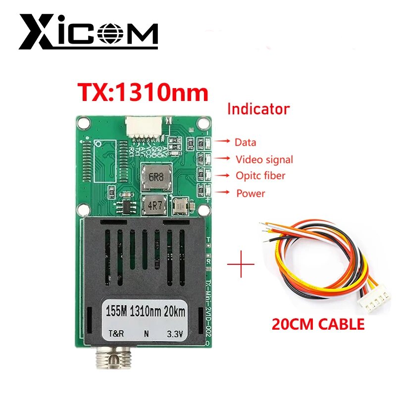 Оптоволоконный преобразователь XICOM, одномодовый, FC/UPC, 1 канал, 0-20 км Tx 1310nm