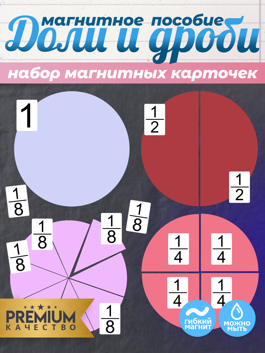 Набор магнитных карточек "Доли и дроби - 1"