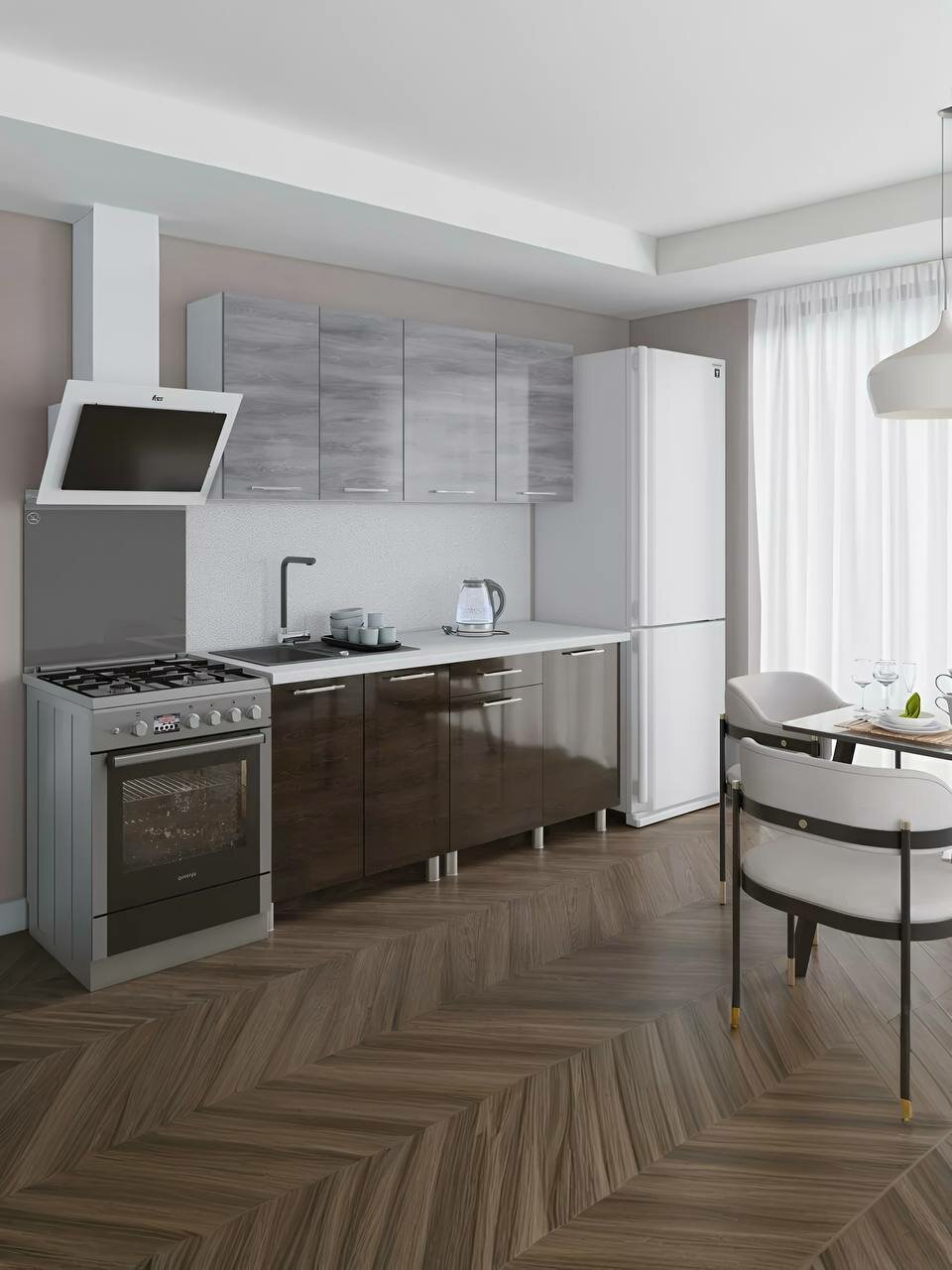 Кухонный гарнитур 1,8м Танго МДФ шале серебро/шале мореный со столешницей для дома и дачи