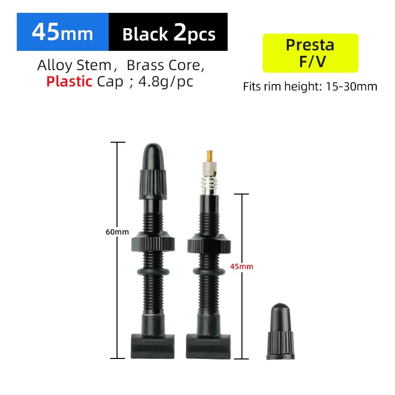 Deemount VF-046 Преста Велосипедные клапаны Черный, 45mm BK Plastic Cap