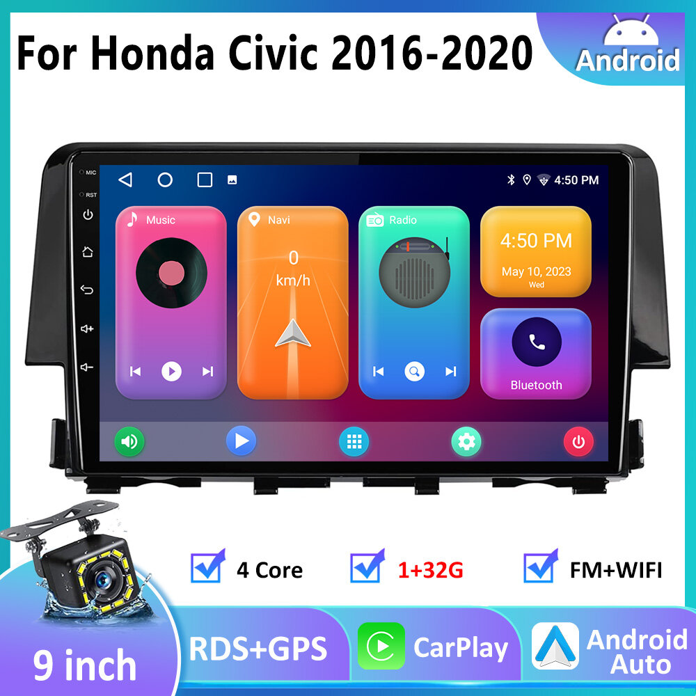 Магнитола для Honda Civic 2016-2020, Автомагнитола для Хонда, Android 1+32GB 2din Мультимедиа Bluetooth FM WIFI Автомобильный