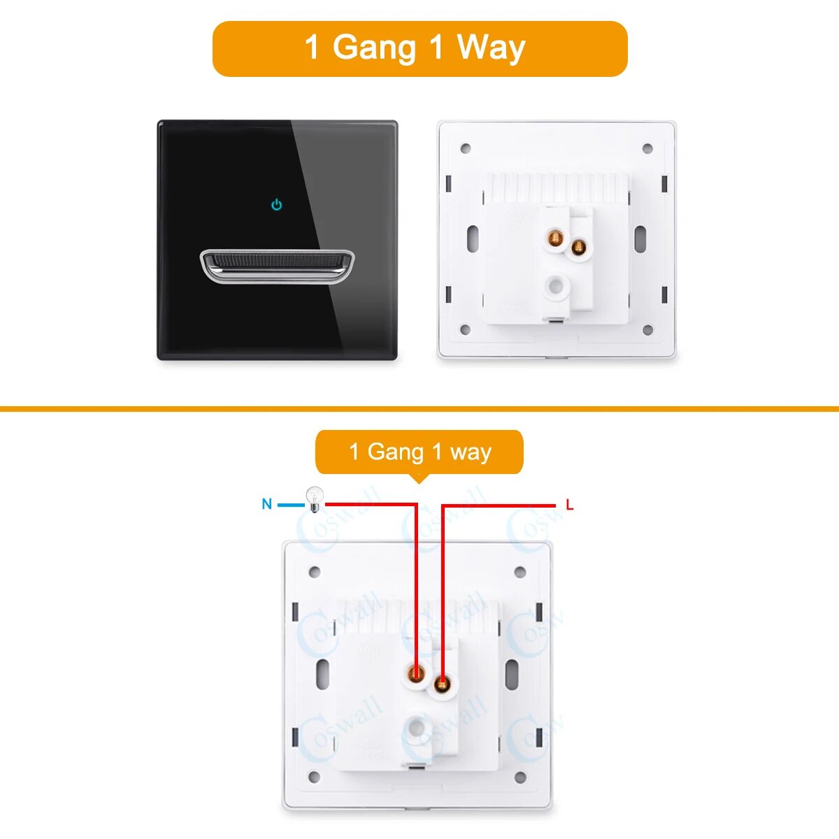 Переключатель света Coswall 1 gang 1 way, черный