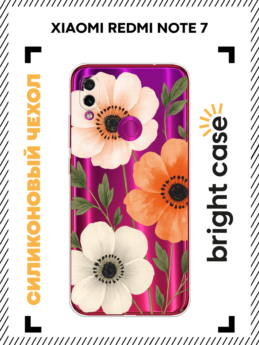 Чехол на Xiaomi Redmi Note 7 / Сяоми Редми Нот 7 с принтом Цветущие анемоны, прозрачный