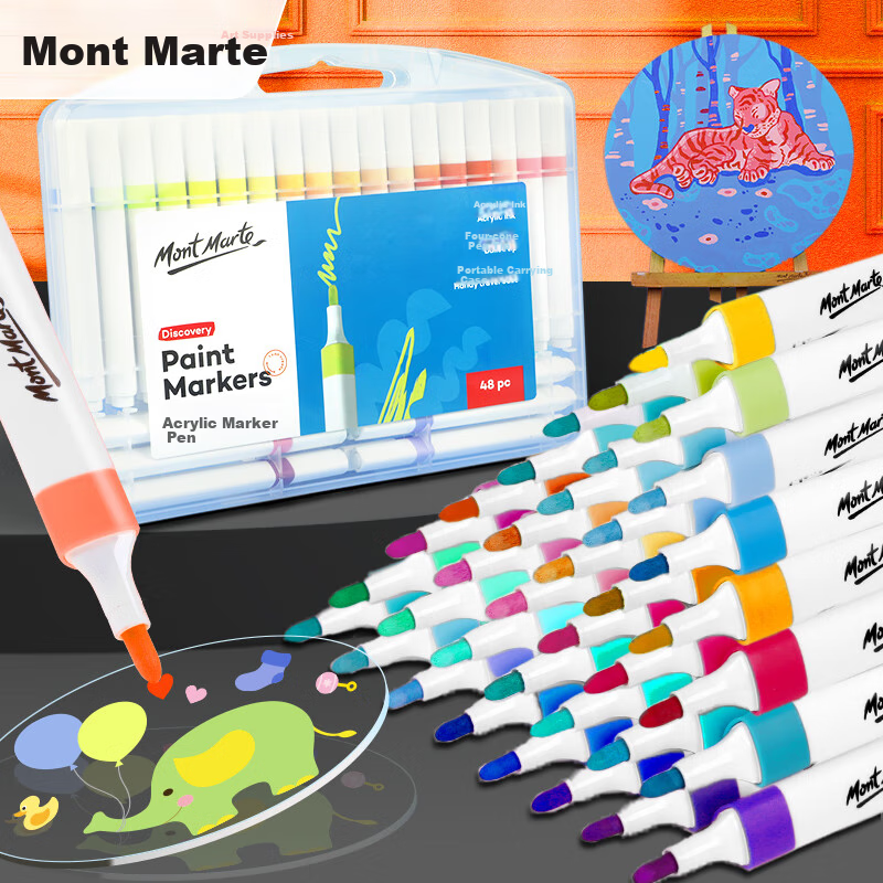 Mont Marte 48 Colors Water-based Acrylic Marker Set Waterproof Children's Hand-painted Graffiti DIY Shoe Painting Acrylic Paint Coloring Kit MPN0256CN Art Sketching