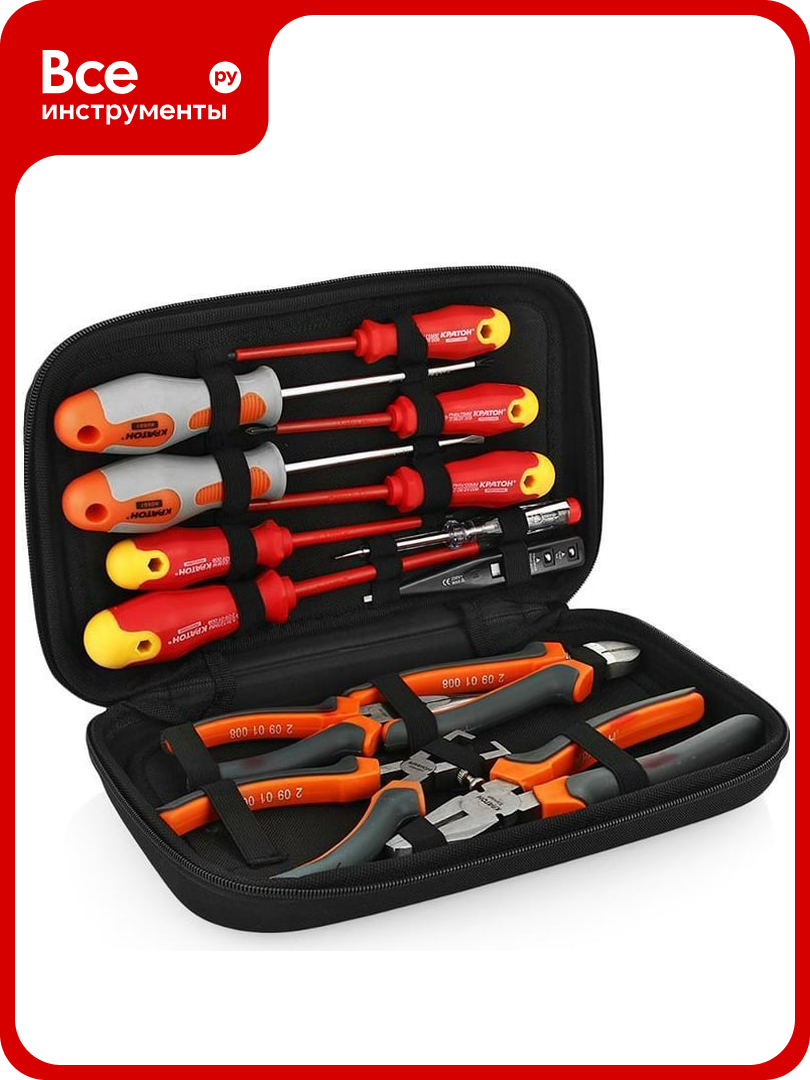 Набор электрика Кратон 2 09 01 008, для профессионалов, из 13 предметов