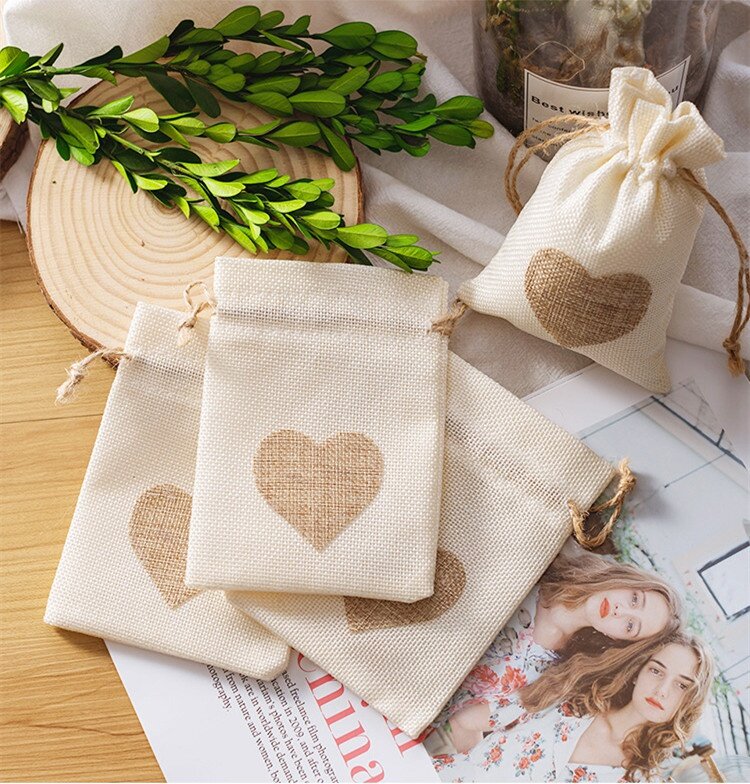 Маленькие мешочки из рогожи с завязками 3 шт 13,4 см x 9,6 см