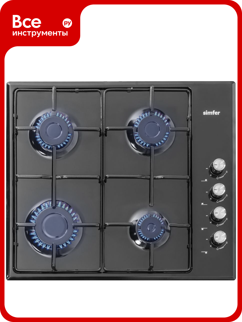 Газовая варочная панель SImfer Comfort с автоподжигом, черный H60Q40B400