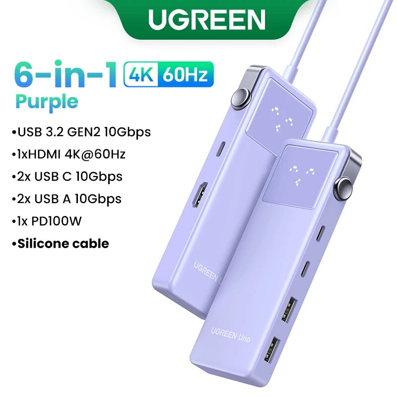 UGREEN USB C концентратор 4K HDMI для MacBook Air Pro Purple 6-in-1
