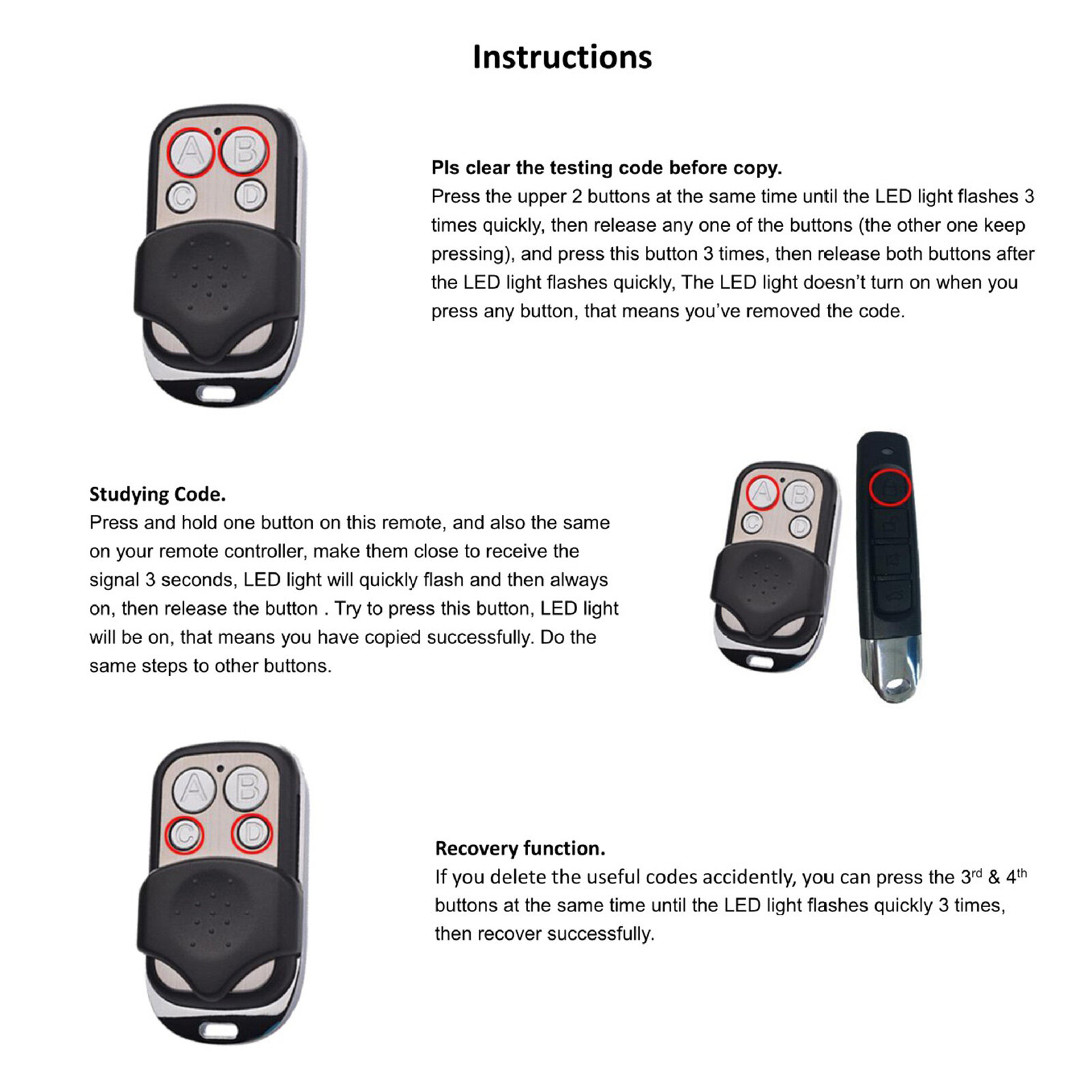 Ключ-клонируемый пульт ДУ, универсальный, для авто/гаража/ворот, 4 шт.