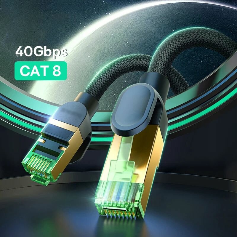 Высокоскоростной сетевой кабель Ethernet CAT8 40 Гбит/с 2000 МГц, сетевой шнур CAT8 в оплетке для ноутбуков, маршрутизатора PS4, кабель RJ45